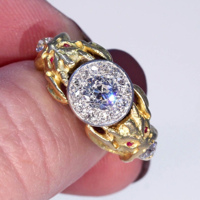 Antique Gold Diamond Cluster Demon Ring Ruby Eyes Size 8 | Etsy