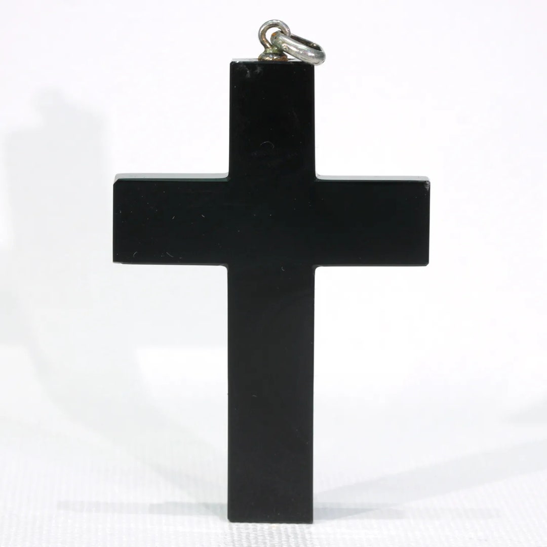 Victorian Jet Black Cross Silver Top Pendant Memorial - Etsy