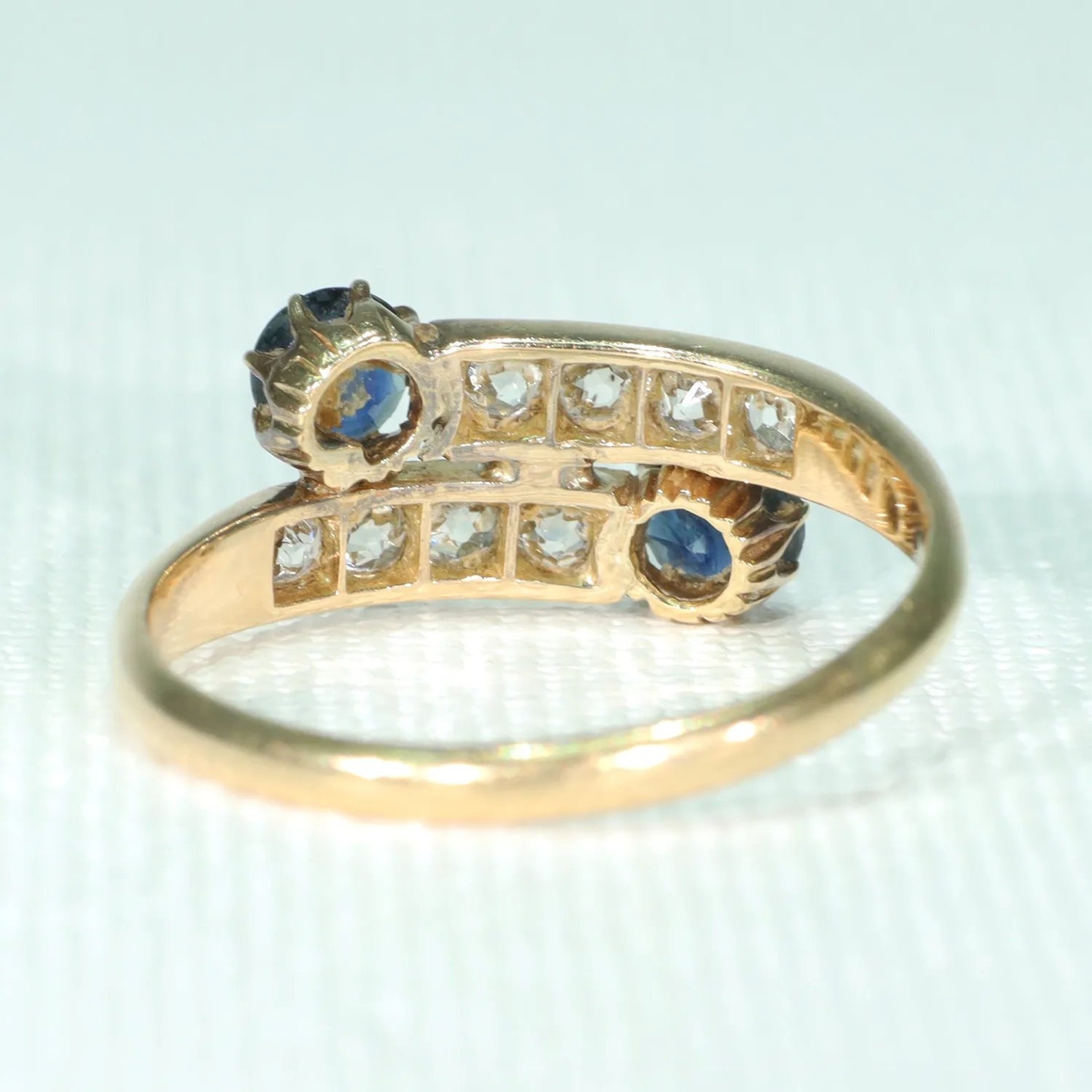 Victorian Sapphire Diamond By-pass Ring 18k Gold Size 8.5 - Etsy