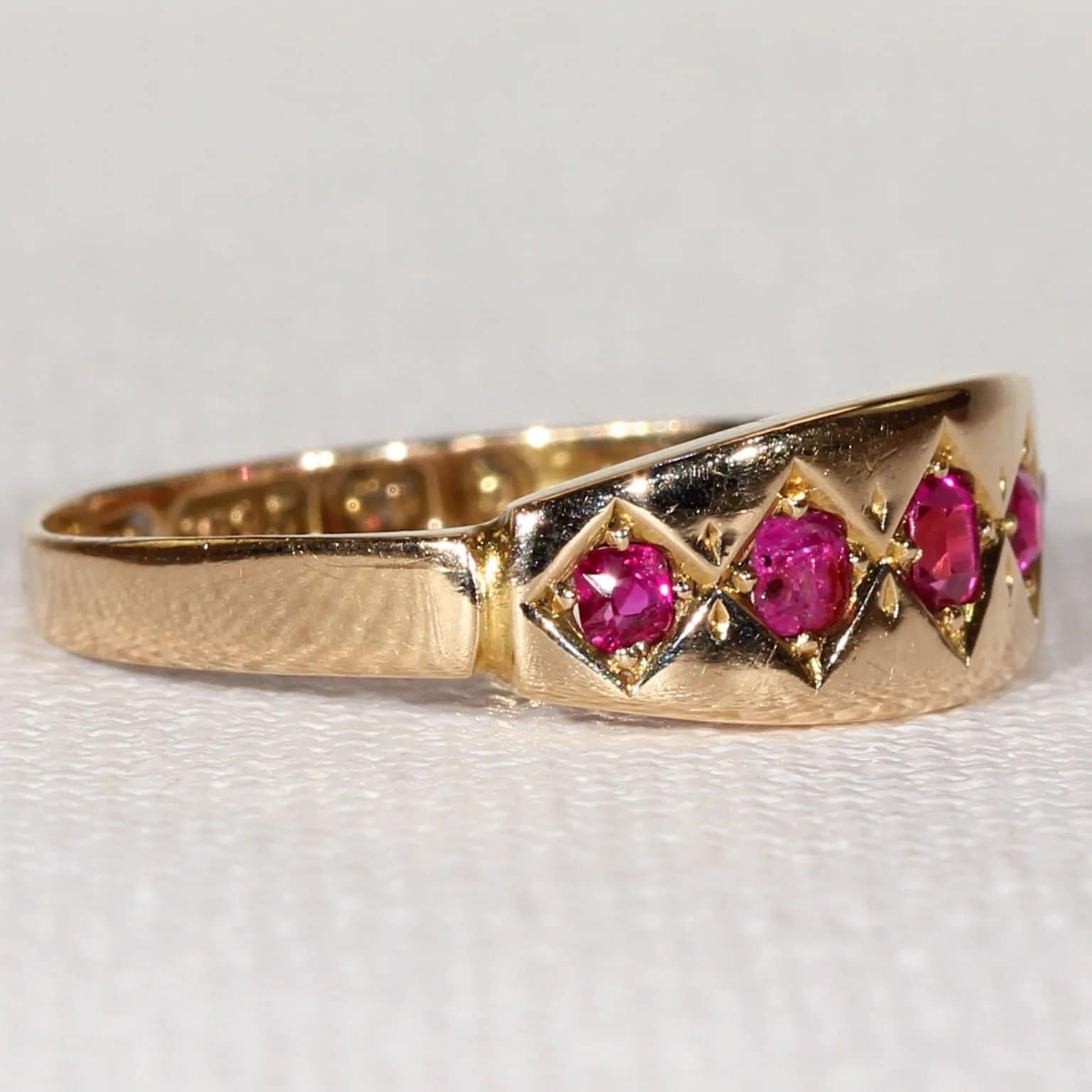 Victorian 5 Stone Ruby Ring in 15k Gold Size 7.75 Birmingham | Etsy
