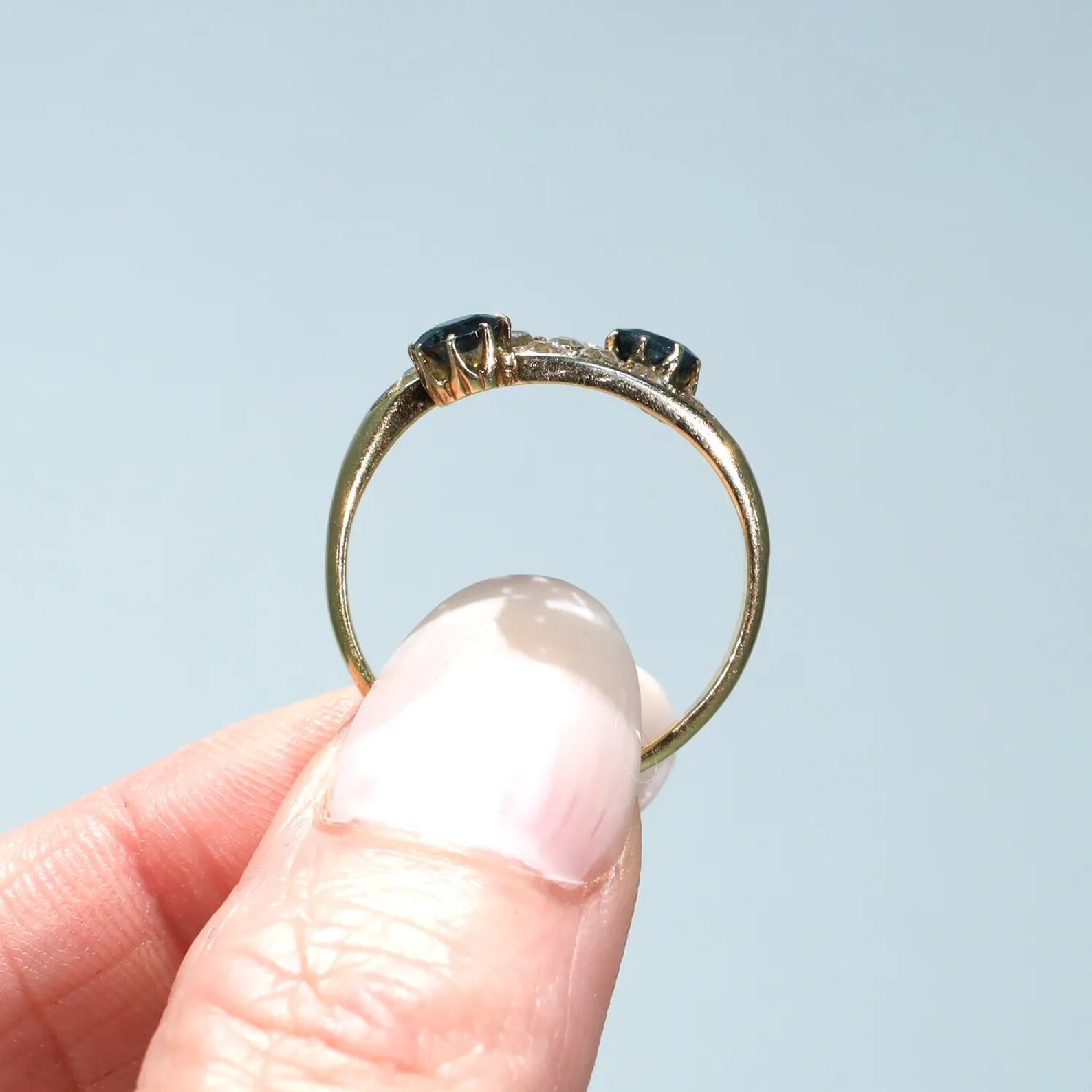 Victorian Sapphire Diamond By-pass Ring 18k Gold Size 8.5 - Etsy