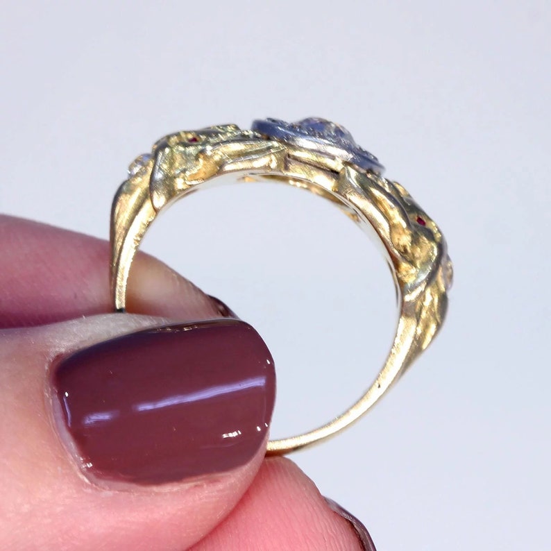 Antique Gold Diamond Cluster Demon Ring Ruby Eyes Size 8 | Etsy