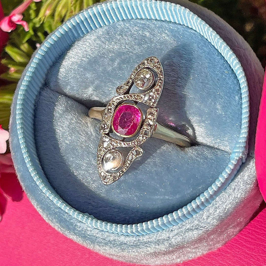 Antique French Ruby Diamond Marquis Ring 18k Gold Platinum Size 8.75 - Etsy