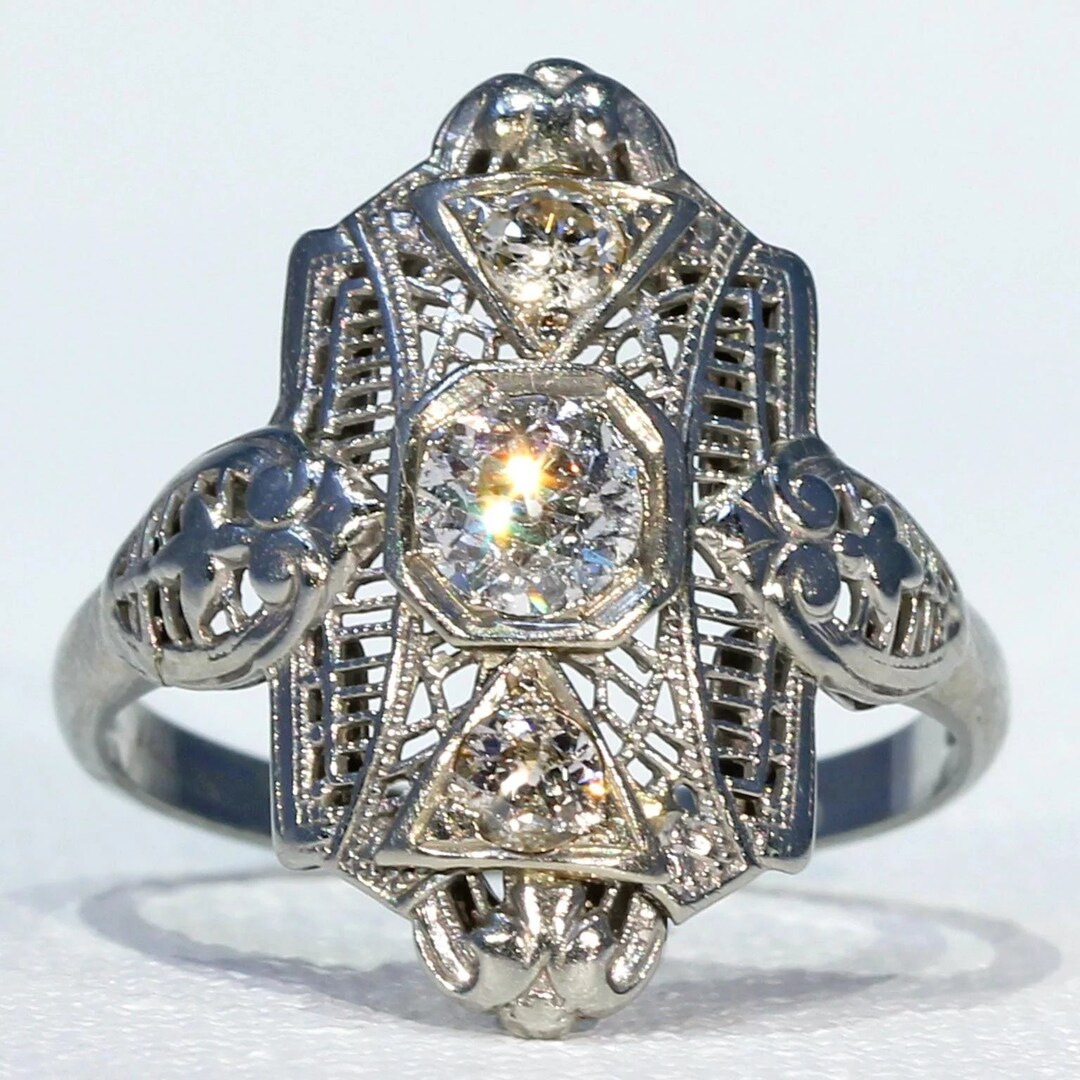 Vintage Art Deco Filigree Diamond Ring, 18k White Gold - Etsy