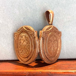 Reserved~victorian Gold Engraved Shield Locket Pendant - Etsy