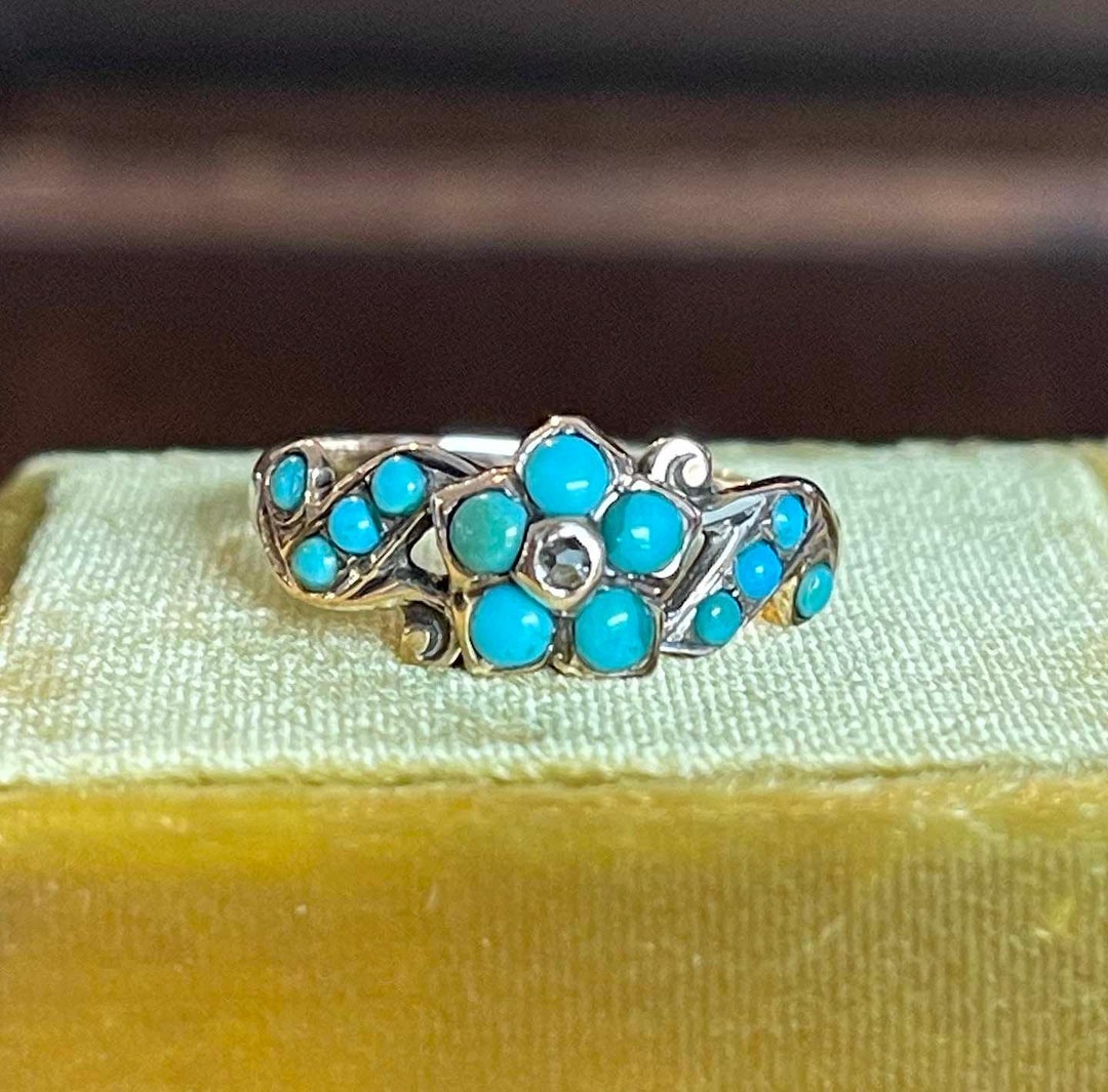 Victorian Forget Me Not Turquoise Gold Ring - Etsy