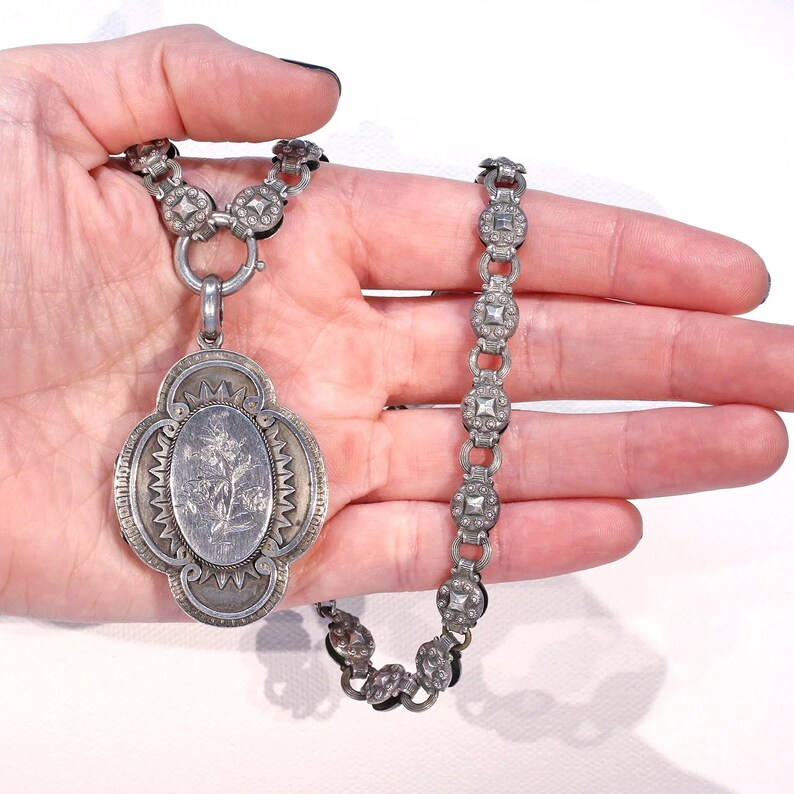 Antique Victorian Silver Collar and Locket Necklace With - Etsy
