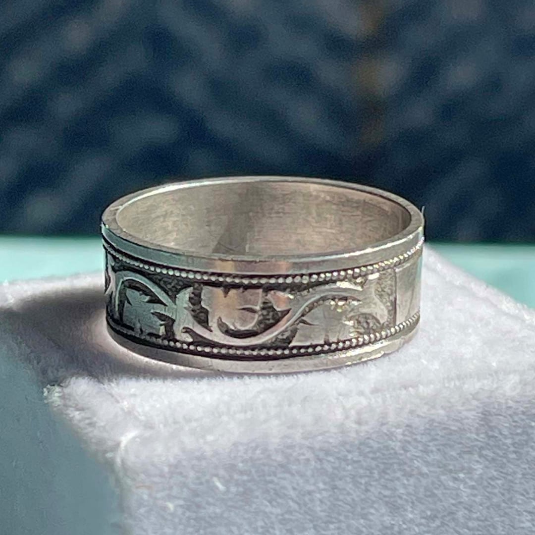 Antique Victorian Engraved Silver Band Ring 1881 Size 7 - Etsy