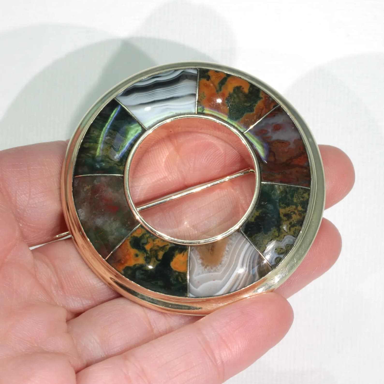 Victorian Gold Agate Scottish Circle Brooch Kilt Pin Badge - Etsy