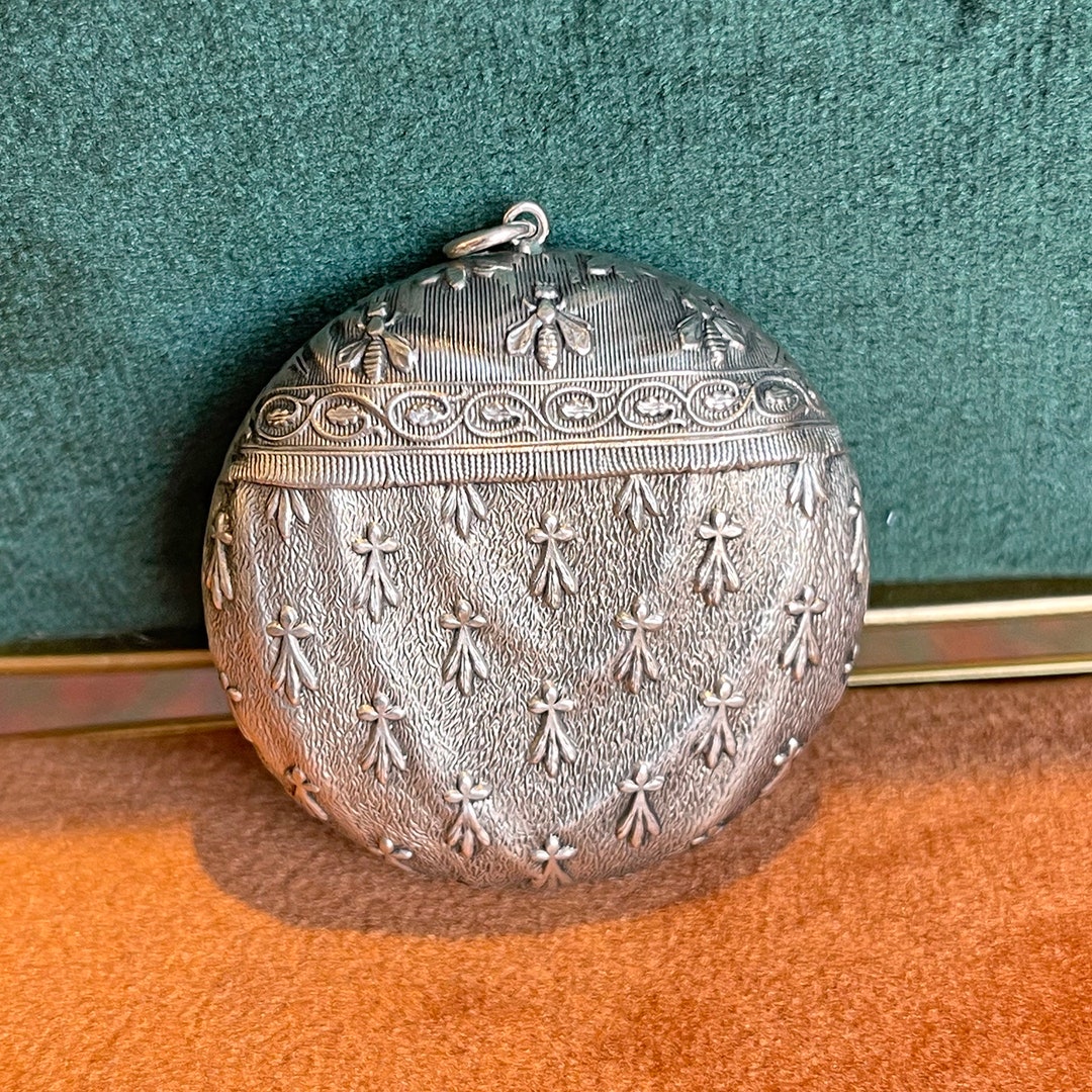 Antique French Repousse Silver Compact Pendant With Bees - Etsy