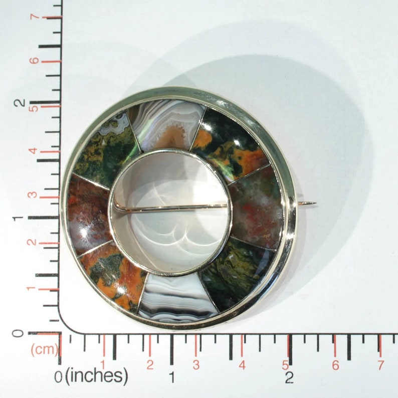 Victorian Gold Agate Scottish Circle Brooch Kilt Pin Badge | Etsy