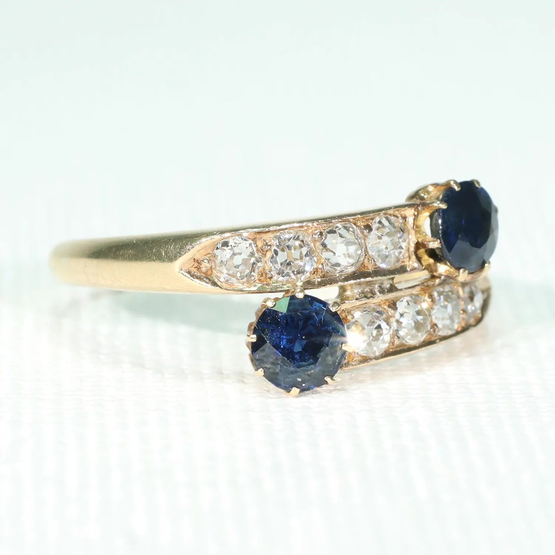 Victorian Sapphire Diamond By-pass Ring 18k Gold Size 8.5 - Etsy