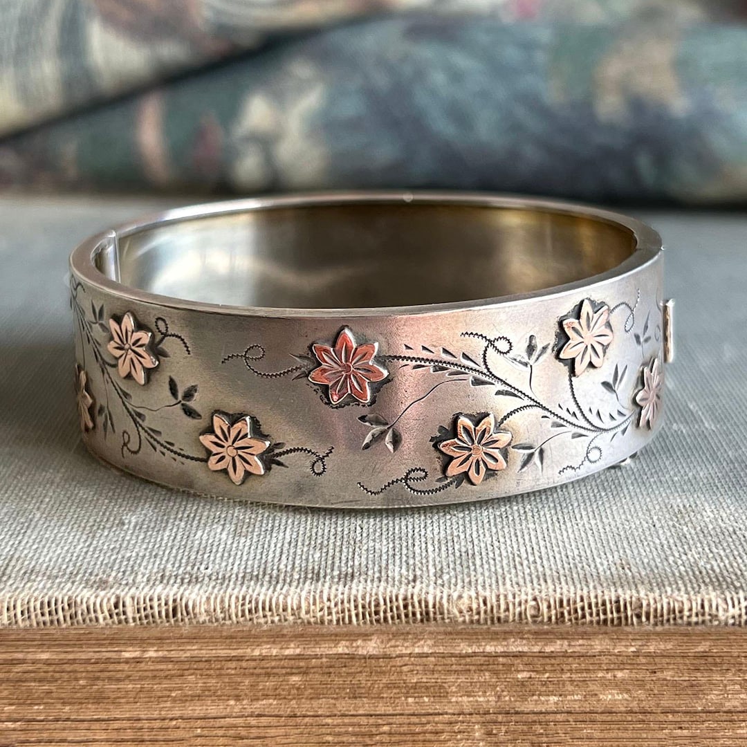 Antique French Silver Floral Vine Bangle Bracelet, C.1880 - Etsy