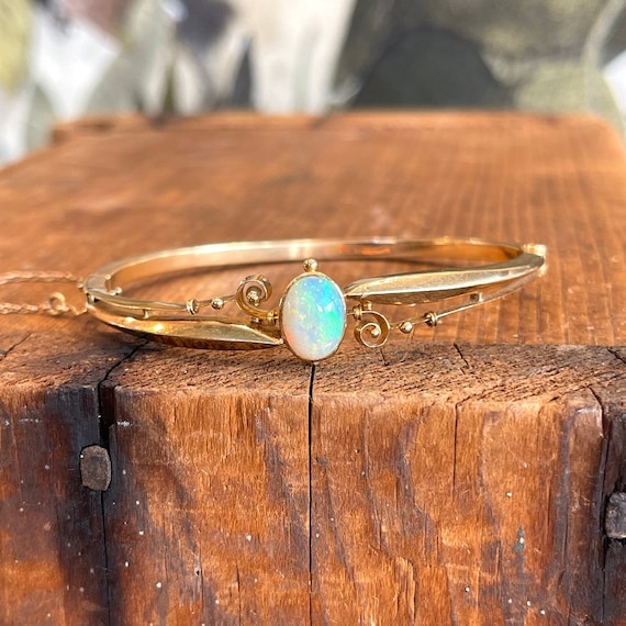 Edwardian Gold and Opal Bangle Bracelet in 15k Gold Etsy