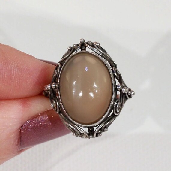Arts & Crafts Era Brown Agate Floral Ring - Gem
