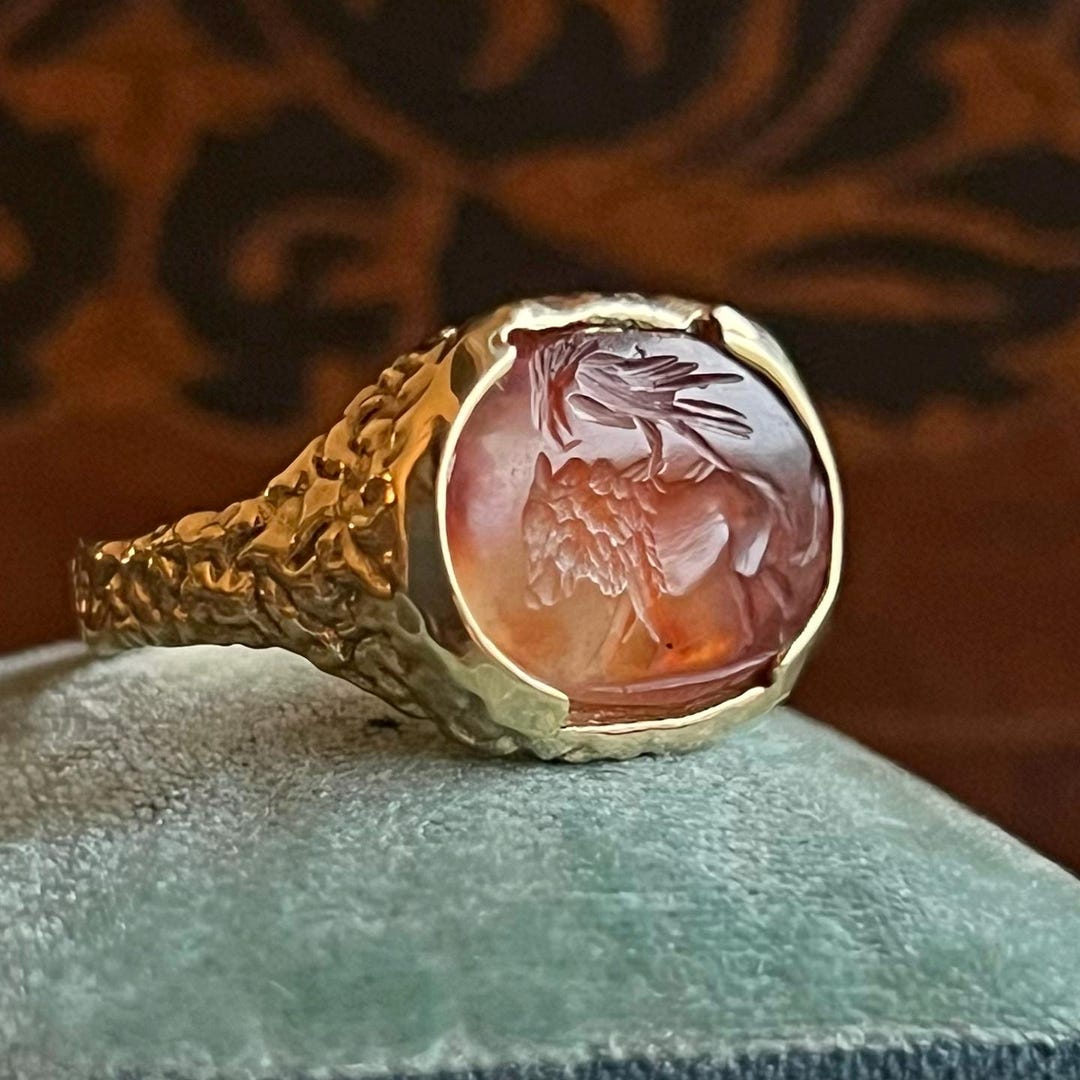 Roman Carnelian Intaglio Ring in 18k Gold in Vintage Mount Size 6.75US ...