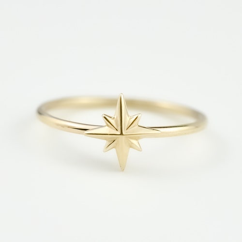 14k Solid Gold North Star Ring Star Stackable Ring Dainty | Etsy