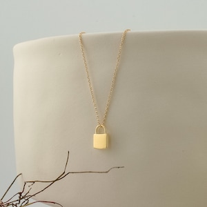 14K Solid Gold Padlock Necklace, Gold Padlock Pendant, 14K Gold Padlock ...