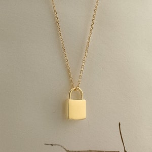 14K Solid Gold Padlock Necklace, Gold Padlock Pendant, 14K Gold Padlock ...