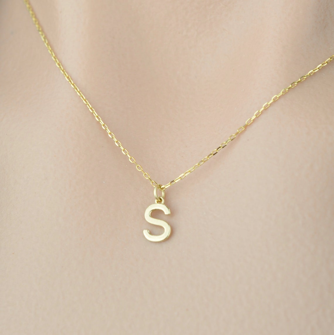 14K Solid Gold Initial Necklace/14k Solid Gold Initial - Etsy
