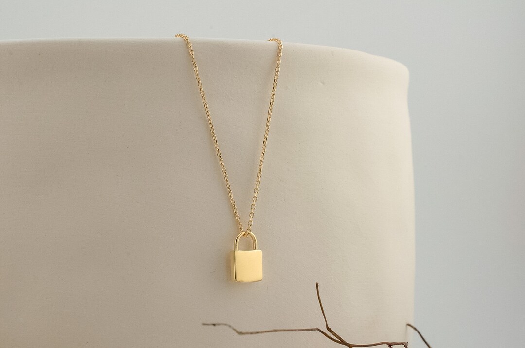 14K Solid Gold Padlock Necklace, Gold Padlock Pendant, 14K Gold Padlock ...
