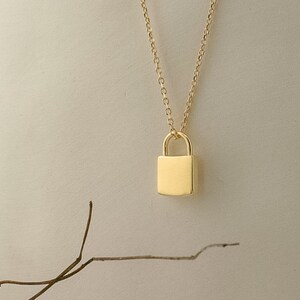 14K Solid Gold Padlock Necklace, Gold Padlock Pendant, 14K Gold Padlock ...