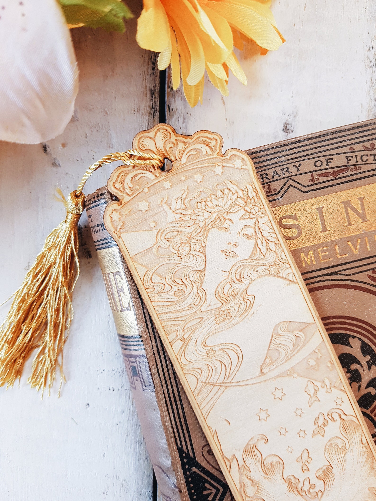 ART NOUVEAU Little MERMAID Bookmark Andersen Etched Wood With | Etsy