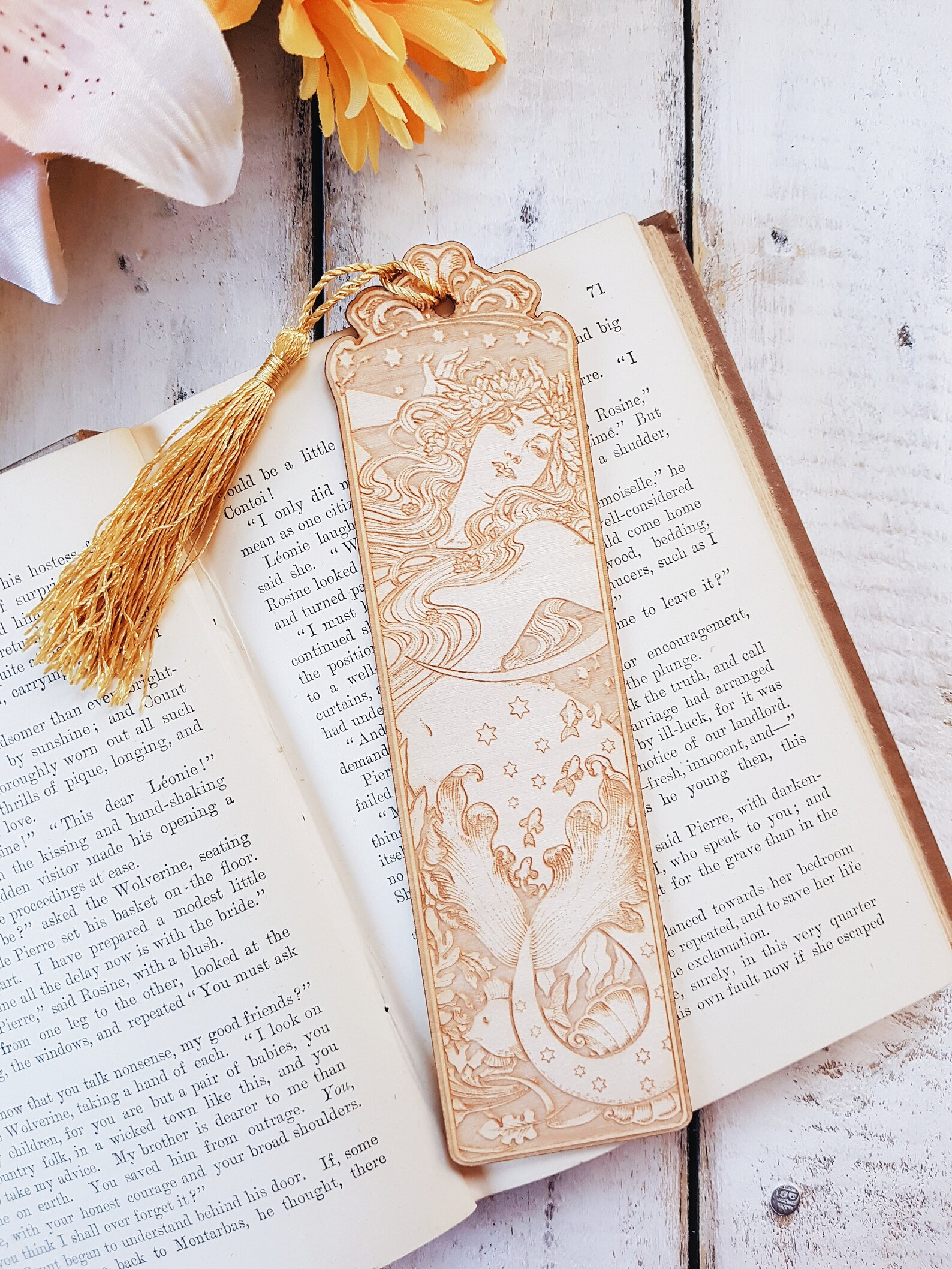 ART NOUVEAU Little MERMAID Bookmark Andersen Etched Wood With | Etsy