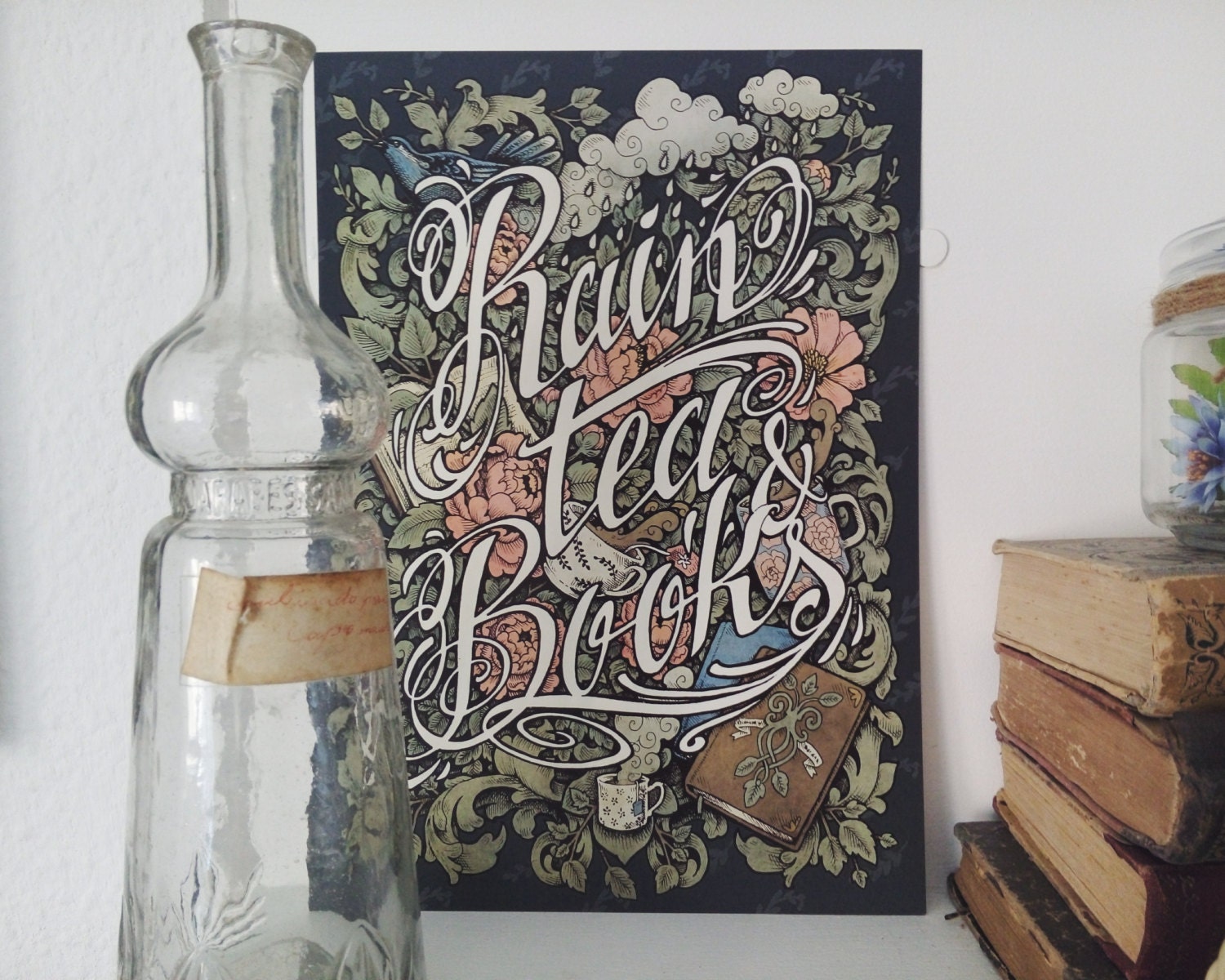 Print RAIN TEA & BOOKS 8x11'' Dina4 Hand Signed. High | Etsy