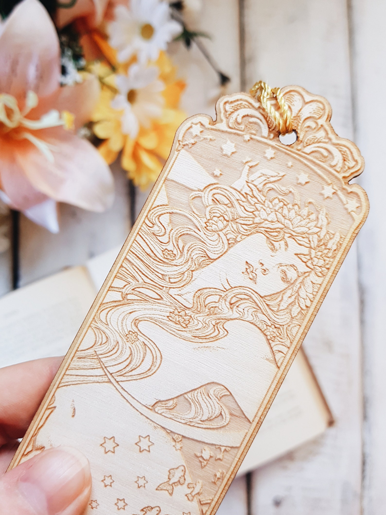 ART NOUVEAU Little MERMAID Bookmark Andersen Etched Wood With | Etsy