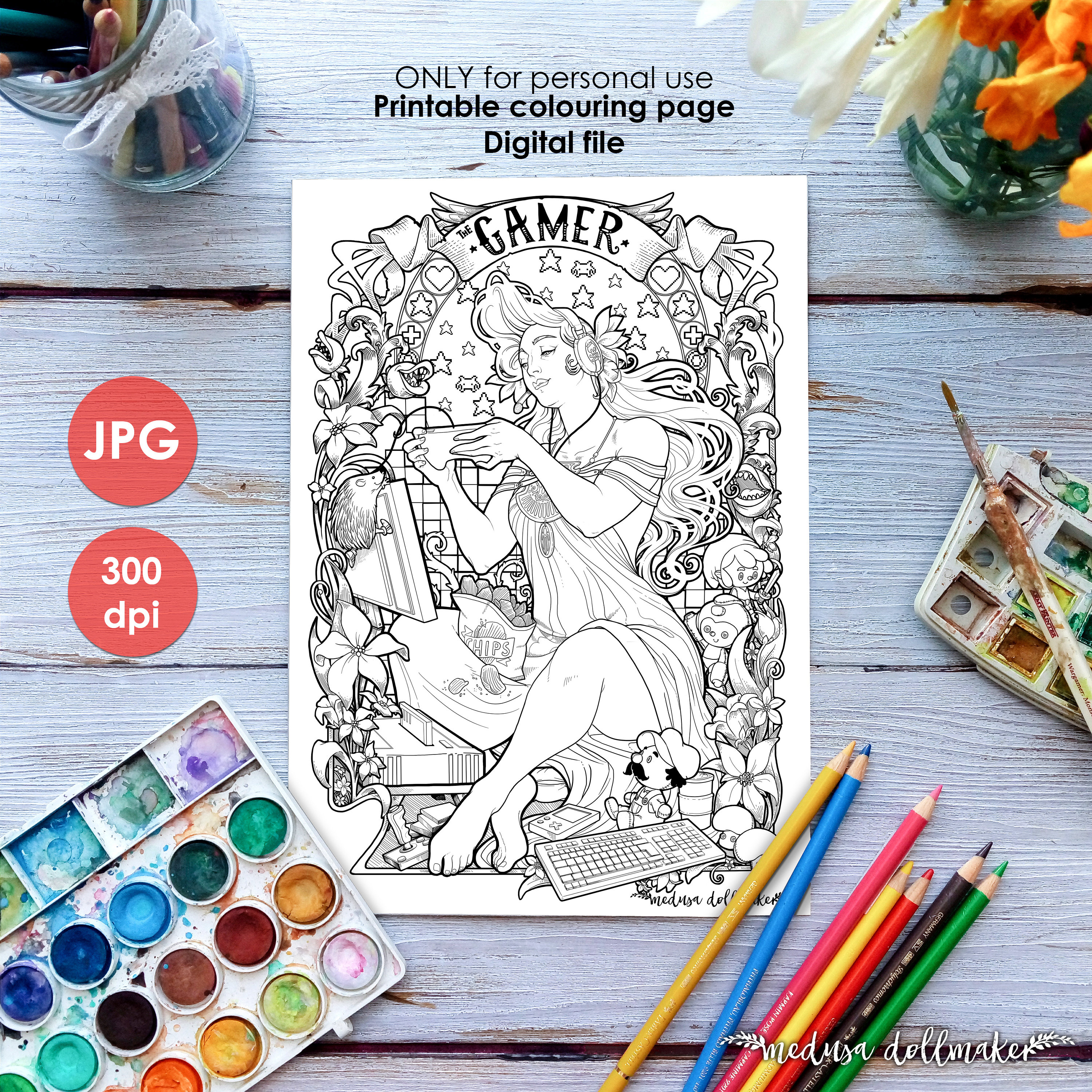 GAMER COLORING PAGE Printable Colouring Page Adults and - Etsy Australia