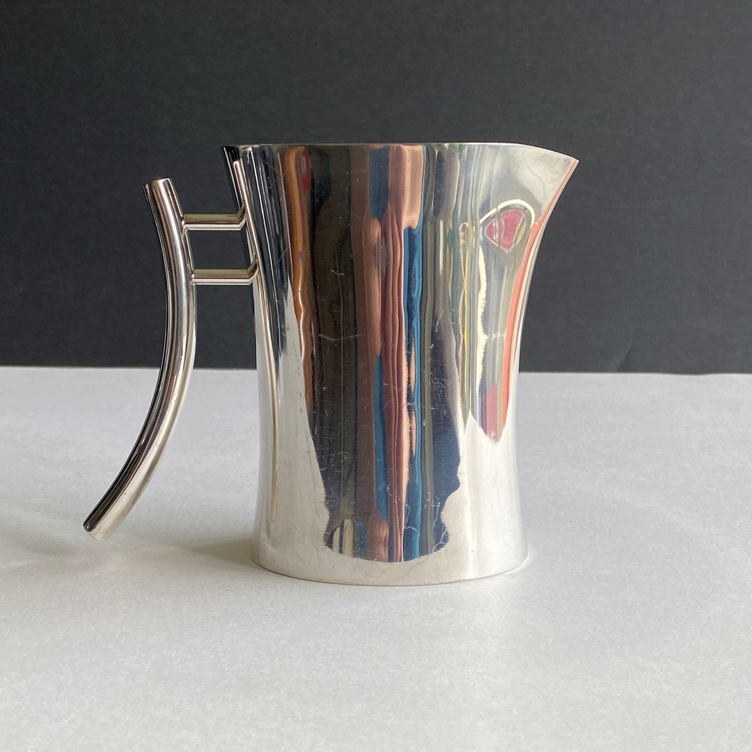 Silver Plate Pitcher Sambonet Bamboo Milk Pot Steel Jug Tea Coffee ...