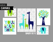 Items similar to Navy, Turquoise and Lime Green Nursery canvas art ...