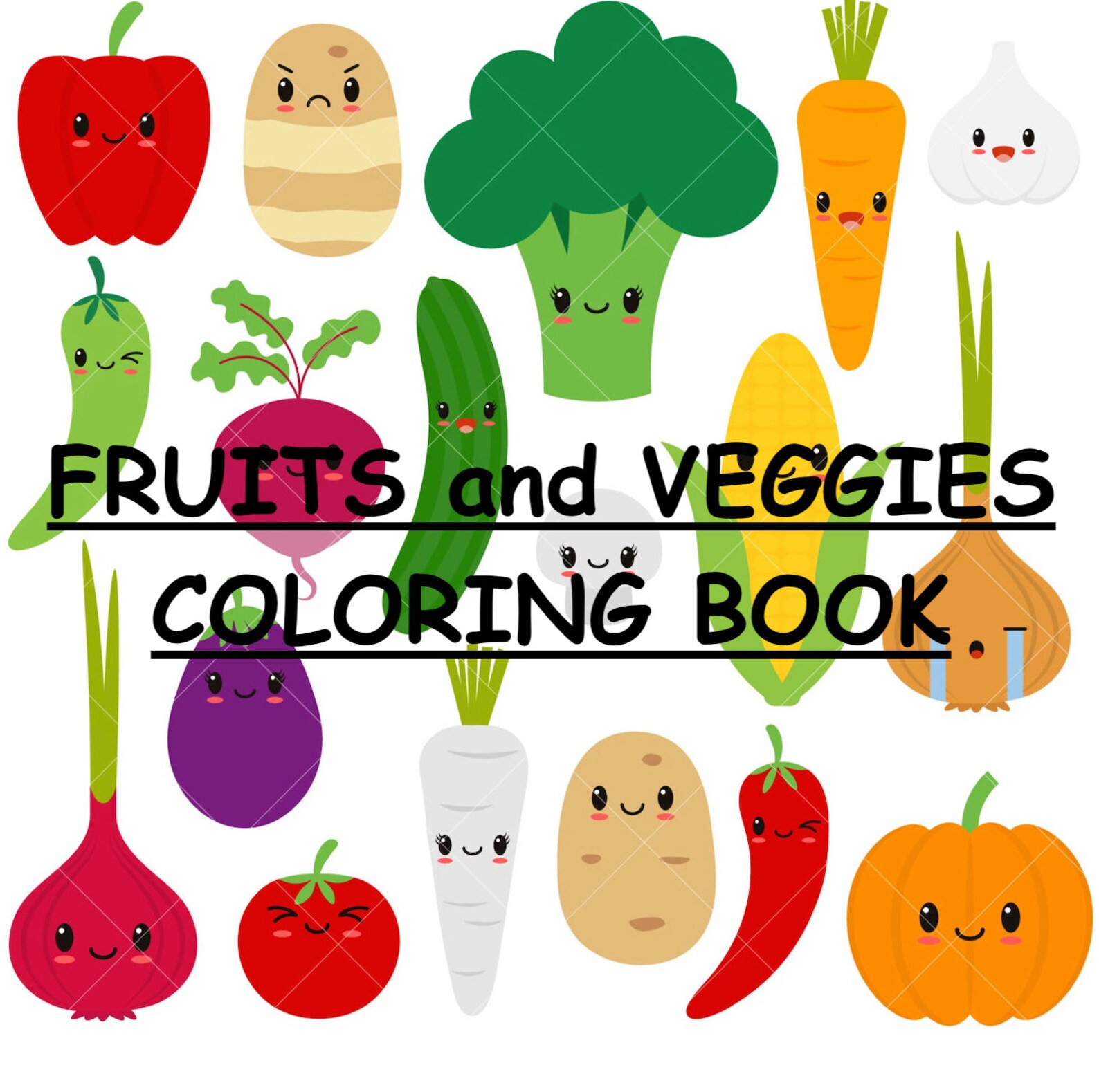 Fruits and Veggies Digital Coloring Book - Etsy