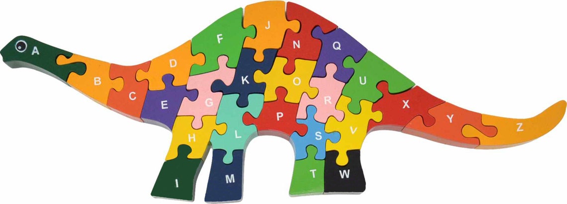Dinosaur Alphabet Puzzle - Wooden Puzzle Dinosaur - Wooden Puzzles for ...