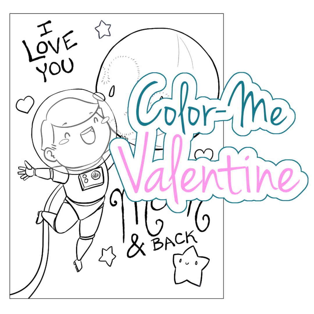 Color-me Printable Moon and Back Valentine Digital Space Themed ...