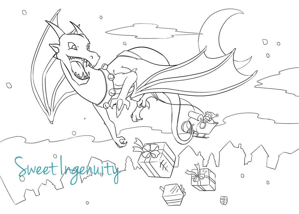 Christmas Dragon Coloring Coloring Pages