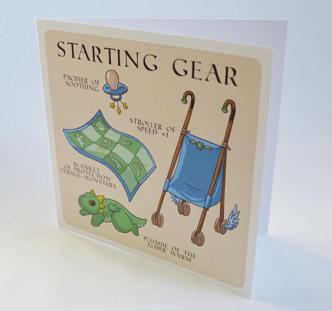 Geeky Baby Card, Starting Gear Design, Sweet Tabletop RPG New Baby ...