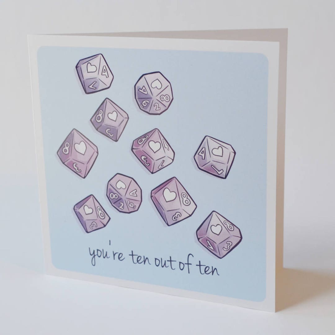 Geeky Romance Card, D10 10 Out of 10 Design, Sweet Nerdy Valentine Card ...