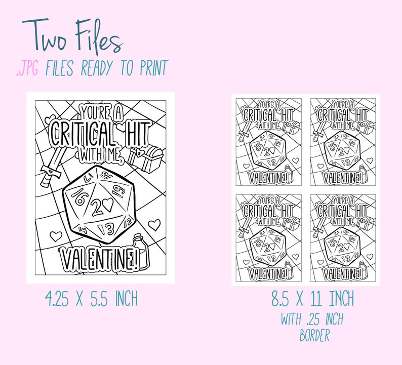 D20 Valentine Coloring Card: Printable Dungeons and Dragons (digital ...