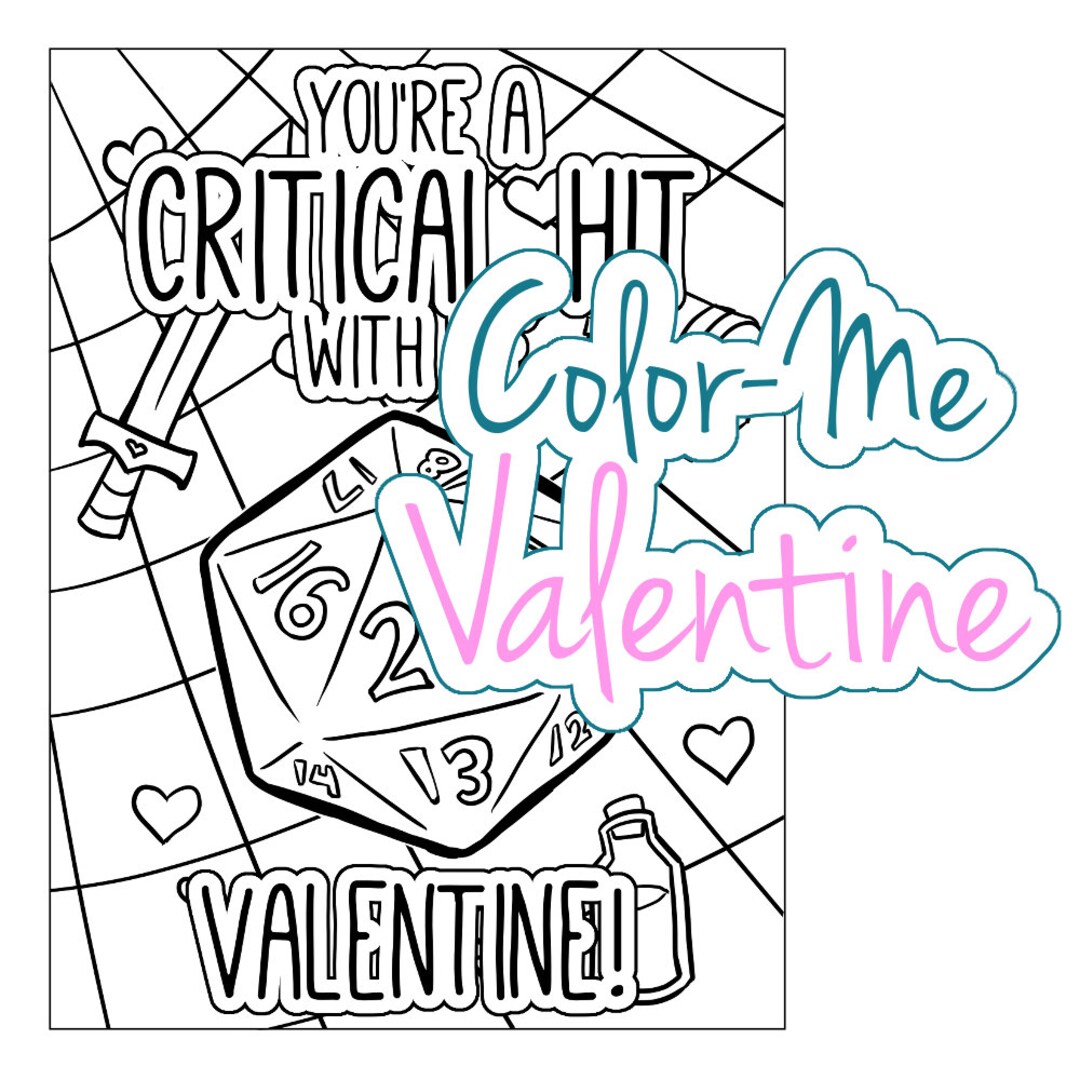 Color-me Printable D20 Valentine Digital Dungeons and Dragons Colouring ...