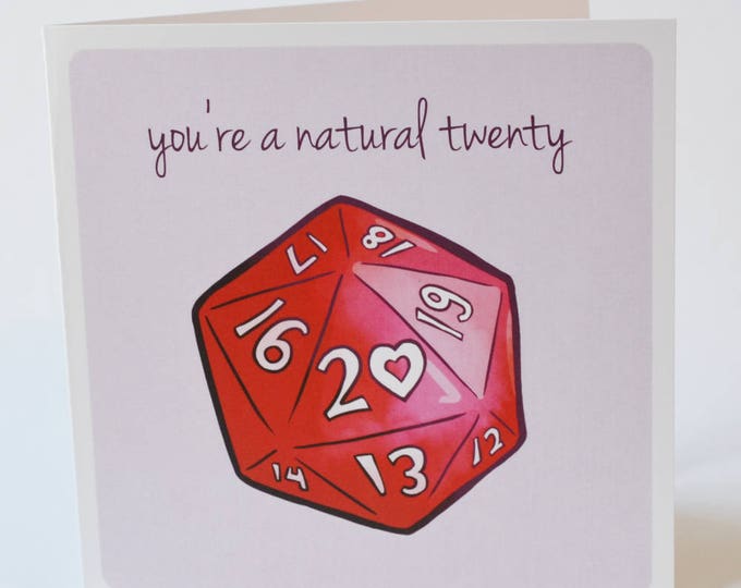 Geeky Romance Card, D20 Natural 20 Design, Sweet Nerdy Valentine ...