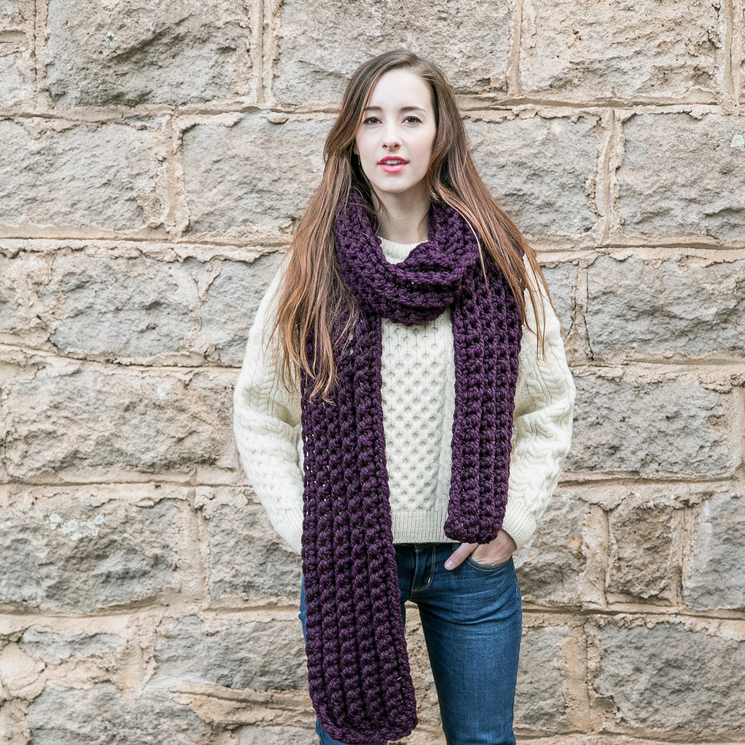 Purple Knit Scarf Unisex Scarves Chunky Knit Scarves | Etsy