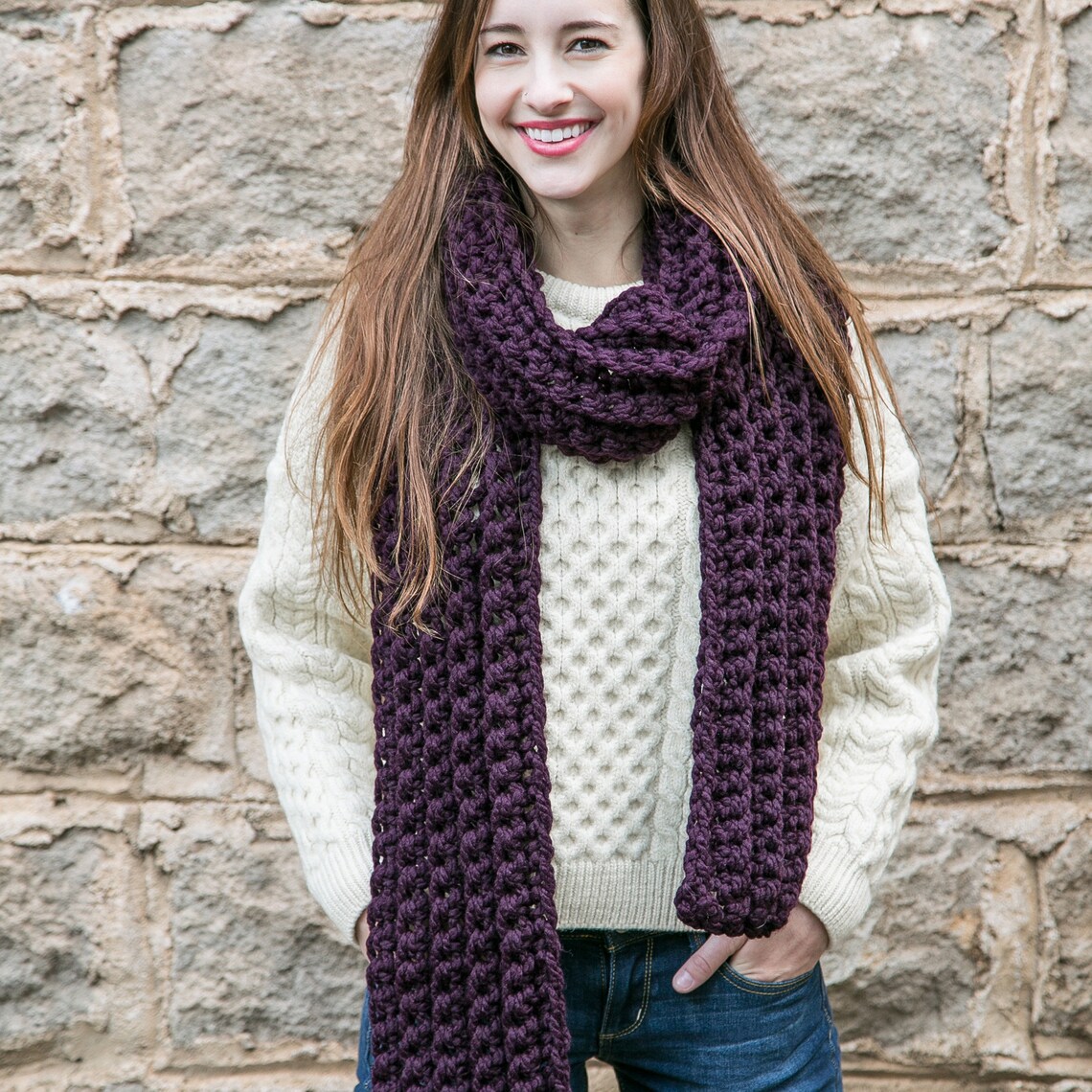Purple Knit Scarf Unisex Scarves Chunky Knit Scarves - Etsy