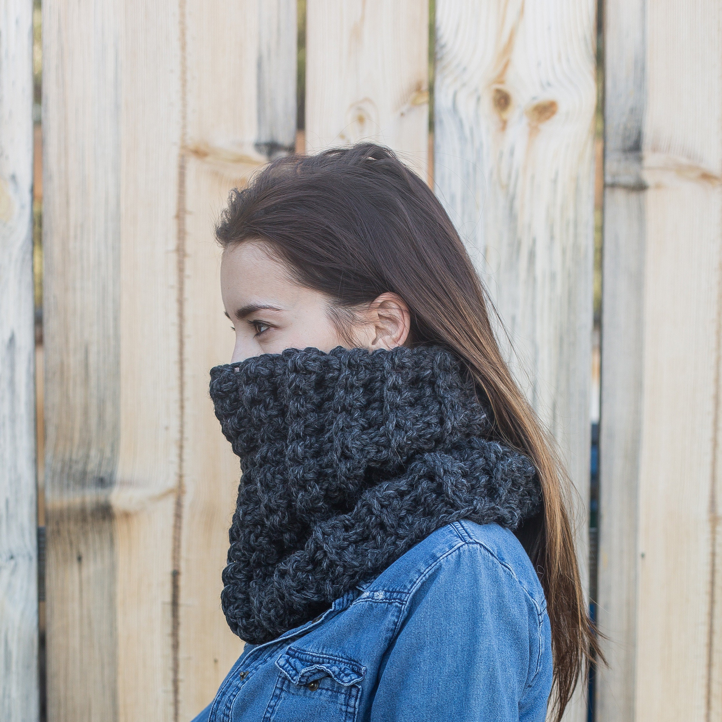 Grey Cowl, Wool Knit Cowl, Loop Scarf, THE URBAN COWL Shown in Charcoal ...