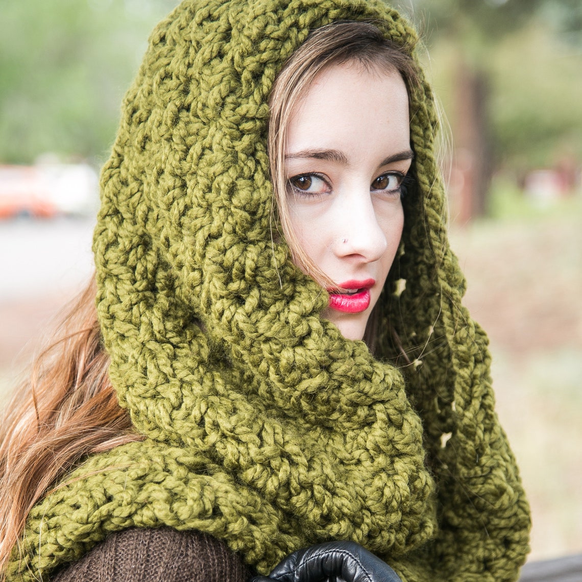 Green Infinity Scarf Hooded Infinity Chunky Knit Scarf THE - Etsy