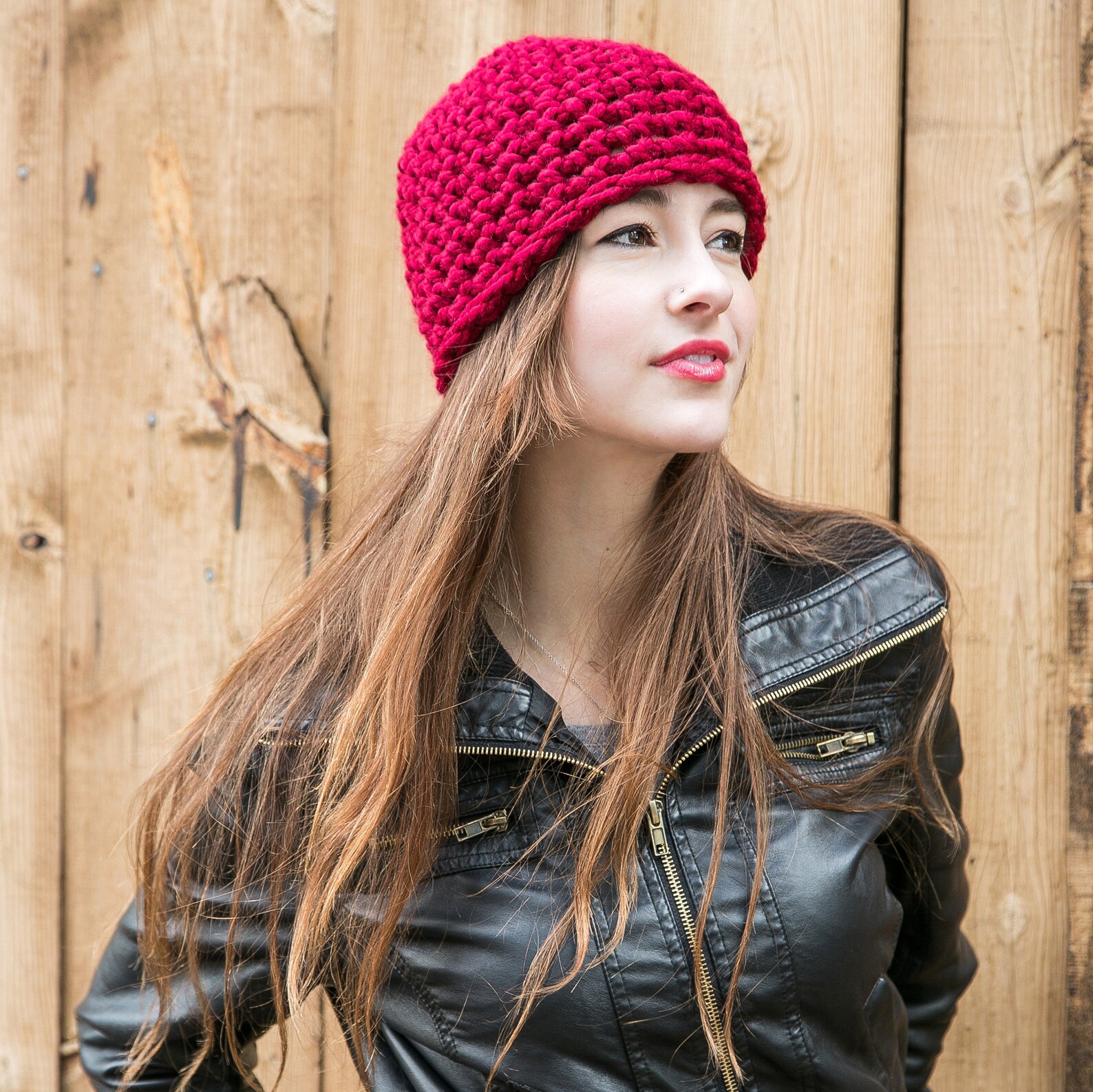 Fitted Beanie Hat, Red Beanie, Wool Knit Hat, THE BOHO BEANIE Shown in ...