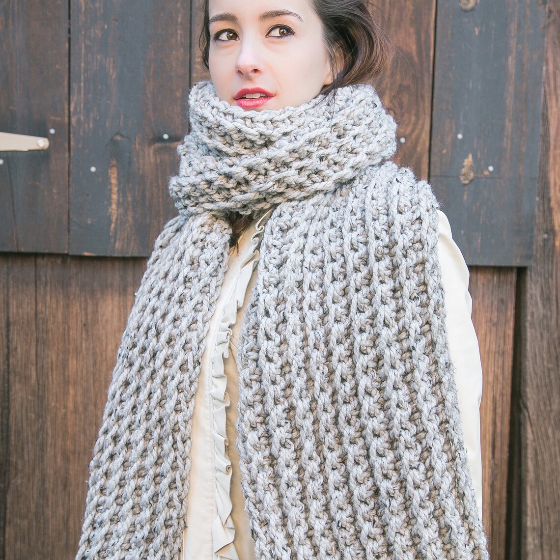 Oversized Grey Scarf, Wool Blanket Scarf, Chunky Knit Scarf, THE ROYAL ...