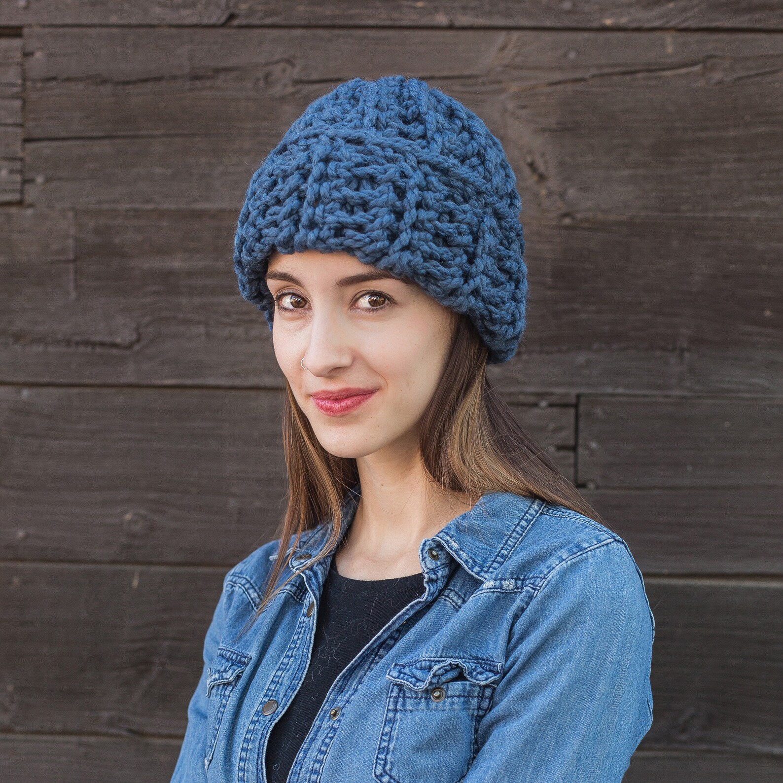 Blue Knit Hat, Cuffed Wool Hat, Slouchy Beanie, Unisex Hats, THE ...