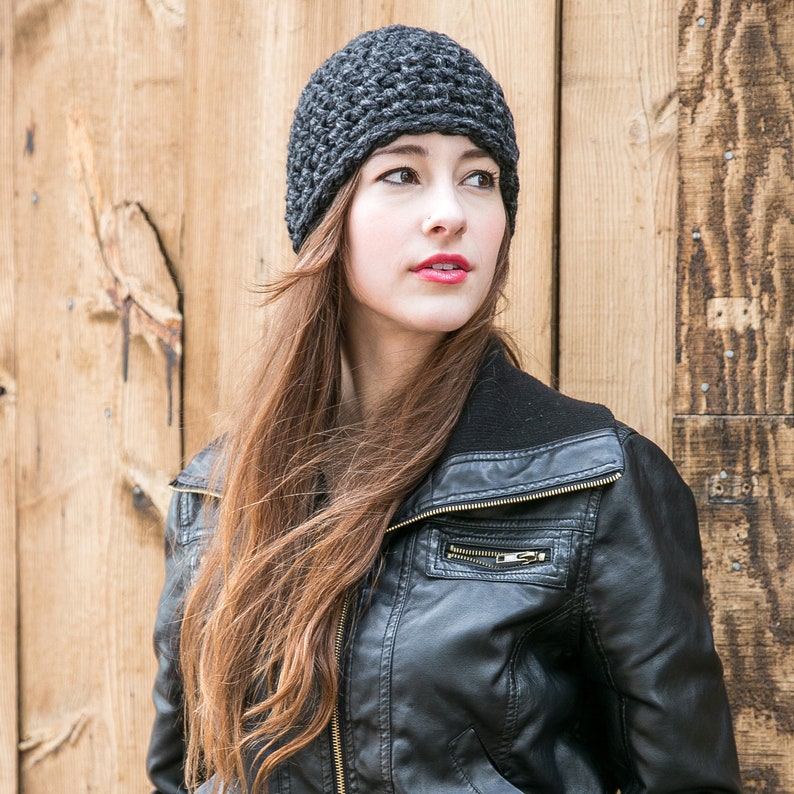 Fitted Beanie Hat, Grey Beanie, Wool Knit Hat, THE BOHO BEANIE Shown in ...